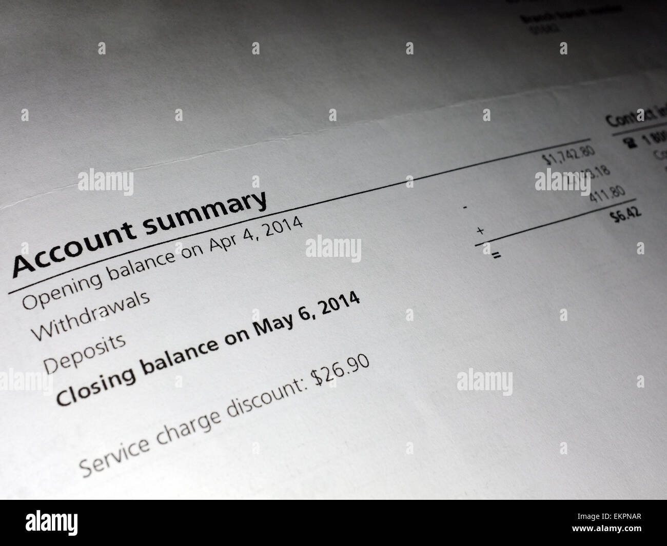 An account summary on financial paperwork Stock Photo - Alamy