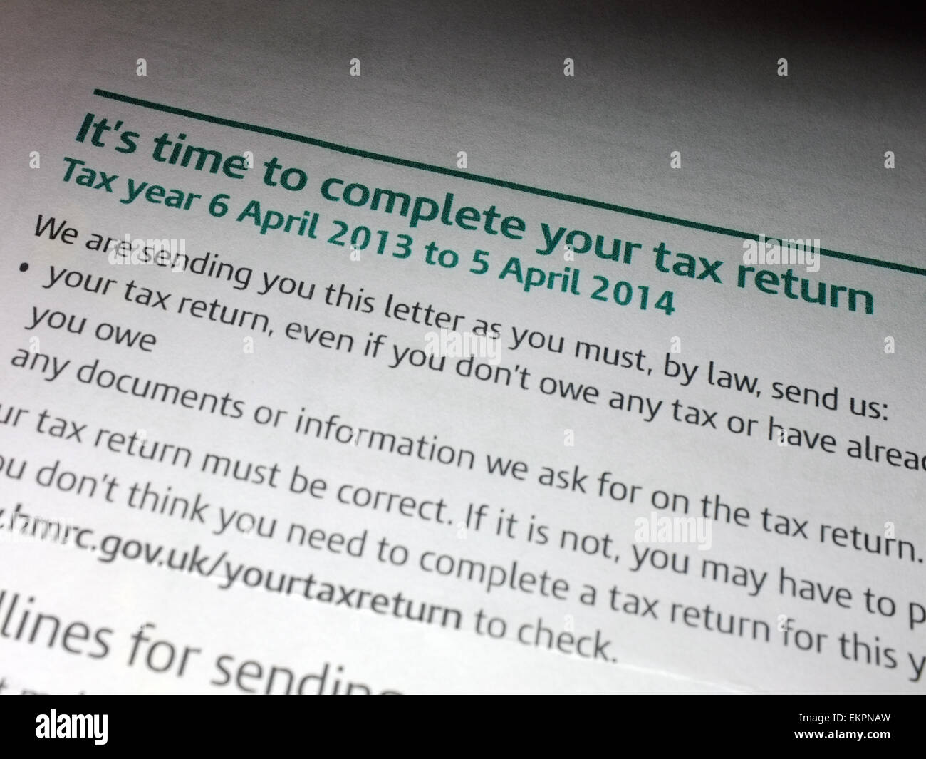 HMRC tax return paperwork Stock Photo - Alamy