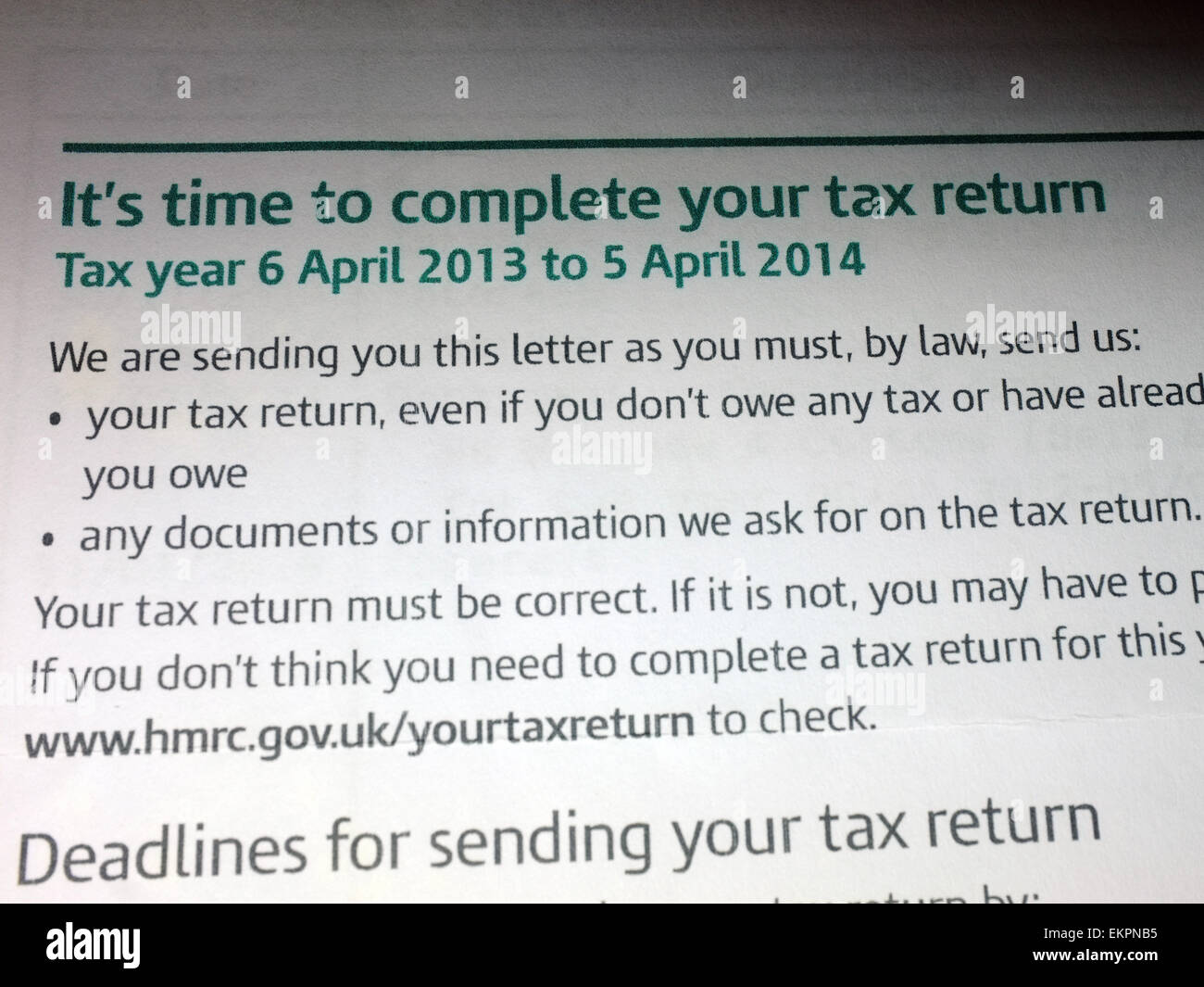 HMRC tax return paperwork Stock Photo - Alamy