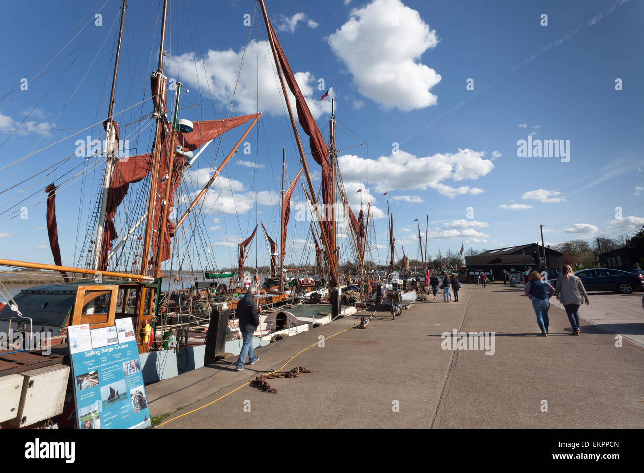 Visitors looking at the barges on The Hythe, Maldon, Essex Stock Photo ...