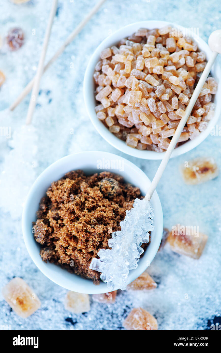 Various kinds of sugar in wooden table Stock Photo - Alamy