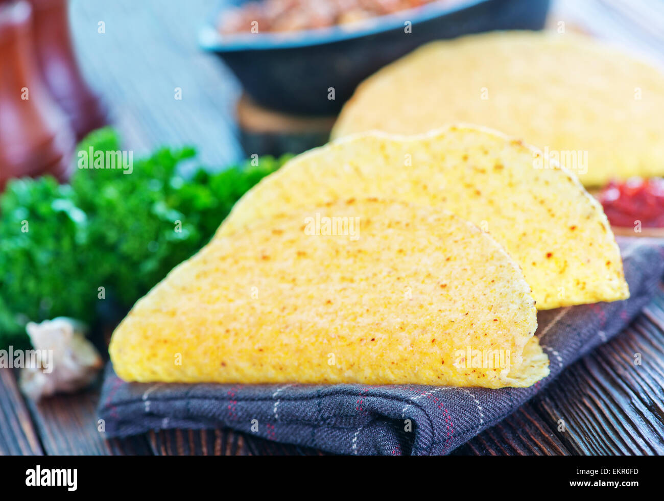 Tacos - in mexican yellow corn tortilla , empty tortilla Stock Photo ...