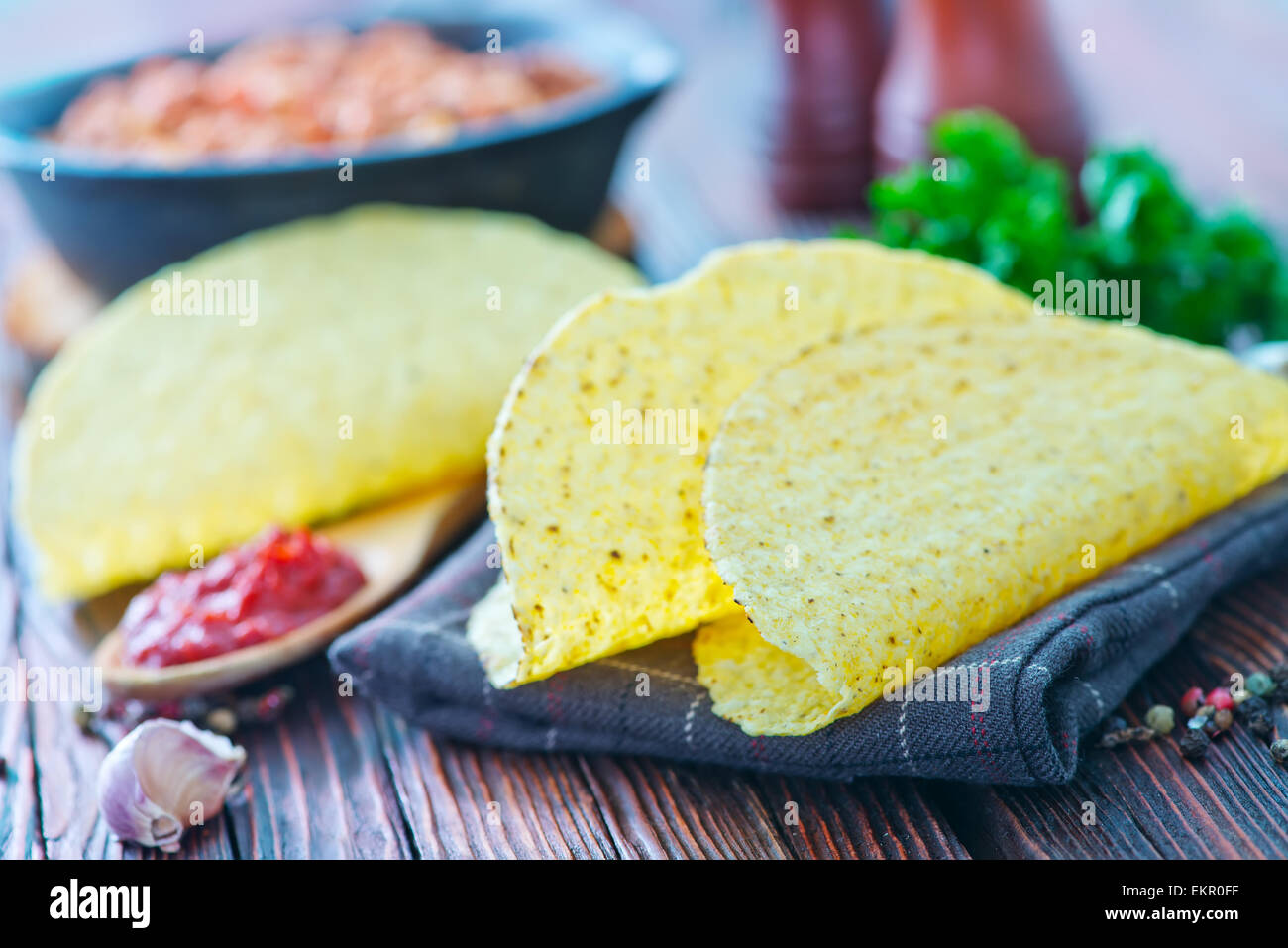 Tacos - in mexican yellow corn tortilla , empty tortilla Stock Photo ...