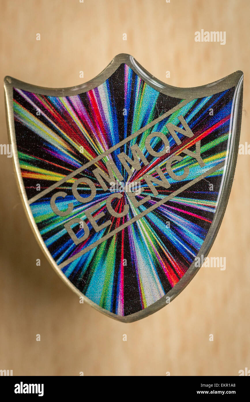 Badges made for Brian May's Common Decency campaign Stock Photo - Alamy