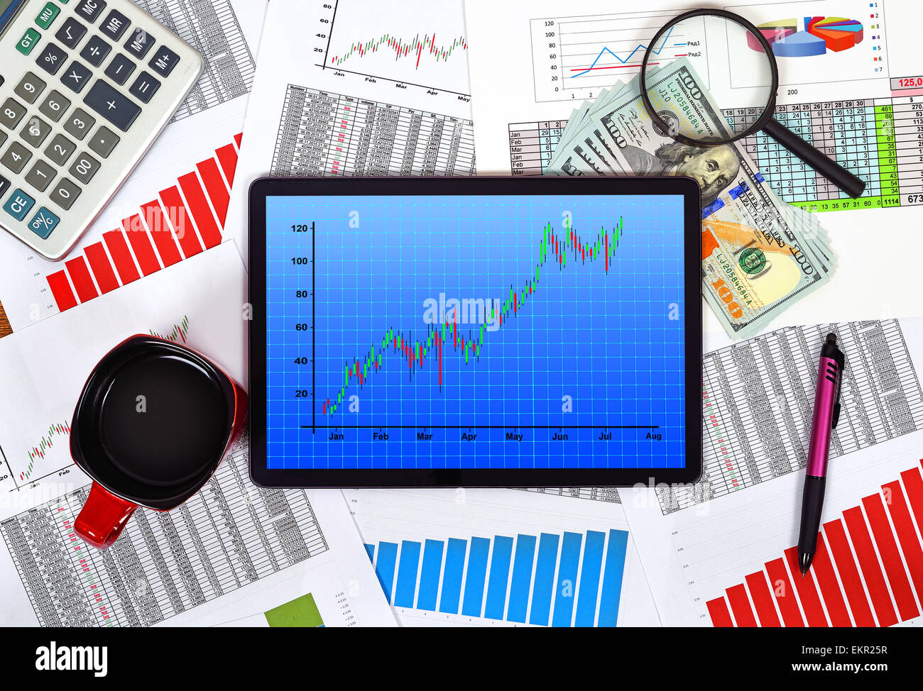 digital tablet with stock chart on the table businessman Stock Photo ...