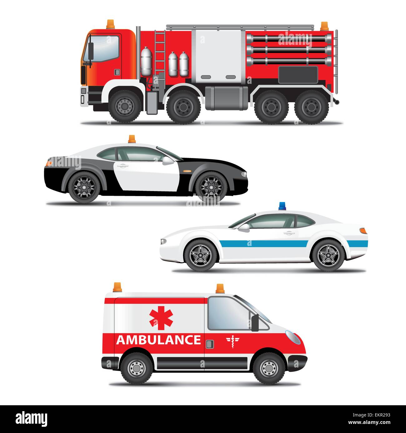 Set of emergency transport icons. Fire truck, ambulance, police car. Vector illustration Stock ...