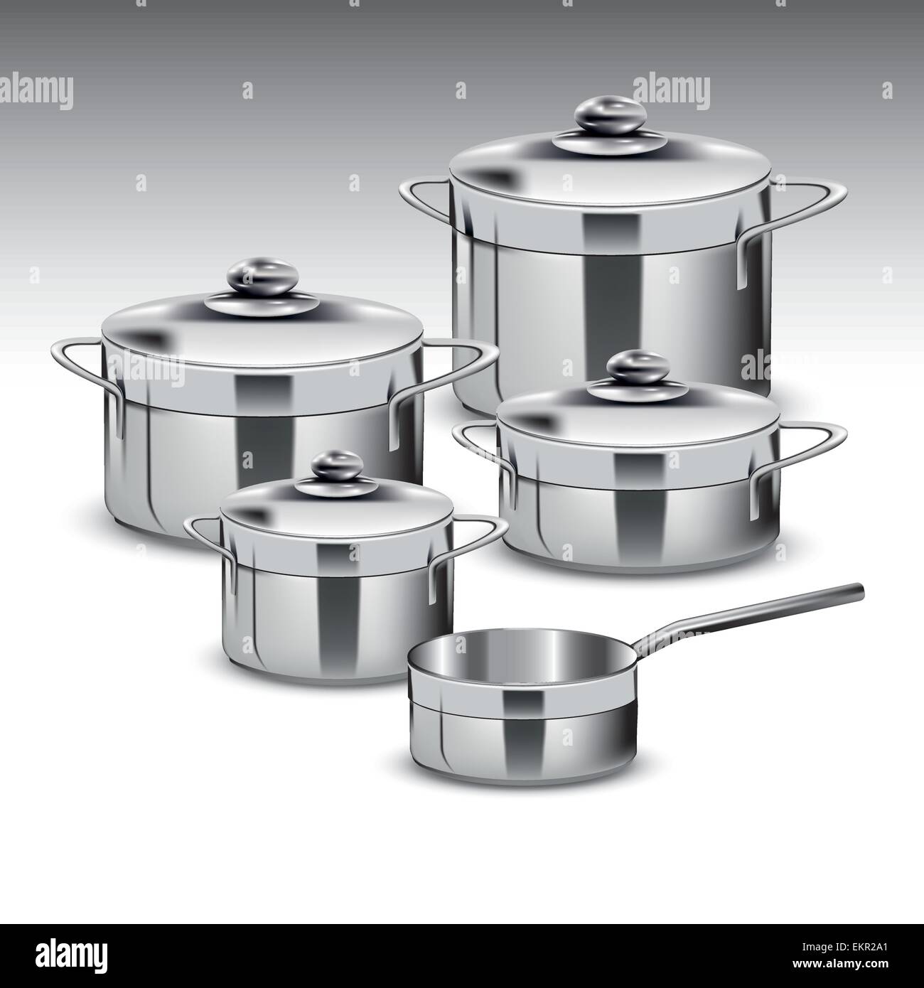 Group of stainless steel kitchenware isolated on white. Vector ...