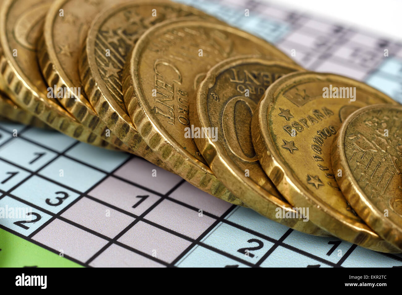 many euro coins and business report, close up Stock Photo - Alamy