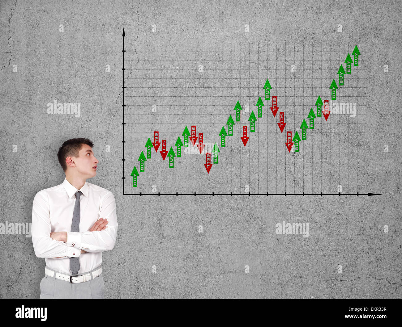 businessman looking to drawing stock chart on wall Stock Photo - Alamy