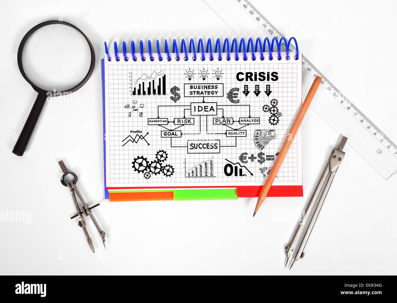 notepad with business plan on the desktop engineer Stock Photo - Alamy