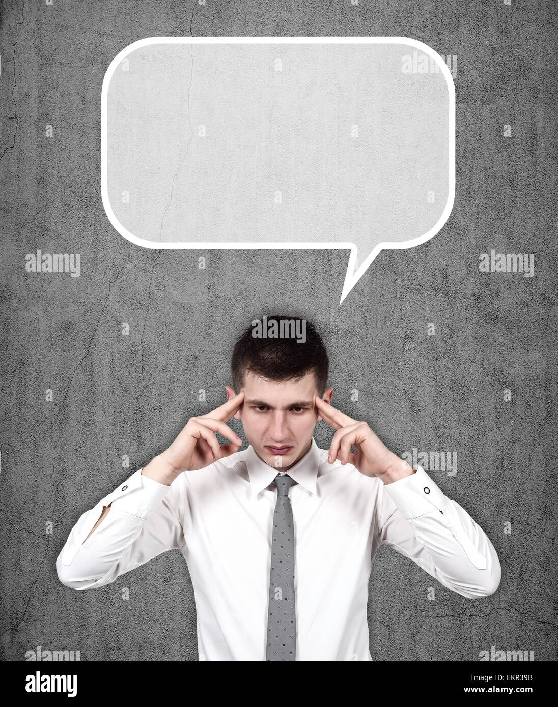 businessman thinking with speech bubbles over head Stock Photo - Alamy
