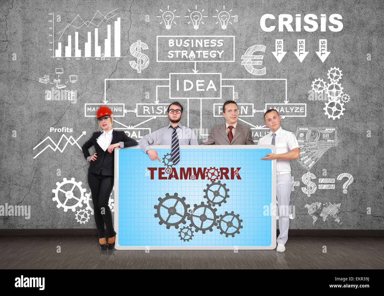 businesspeople holding plasma panel with teamwork concept Stock Photo ...