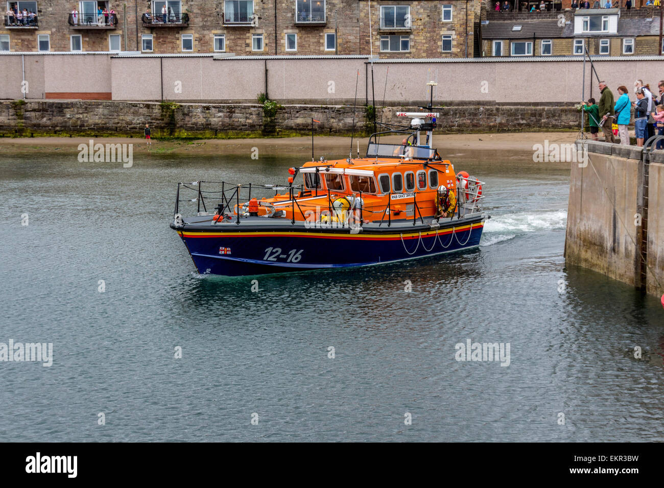 Lifeboat being deployed at Seahouses Northumberland Stock Photo - Alamy