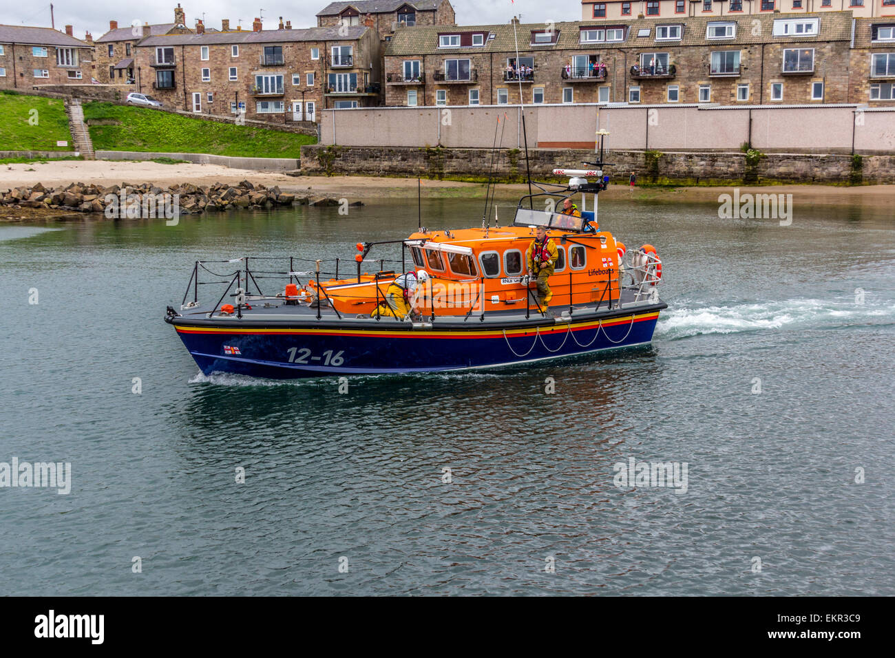 Lifeboat being deployed at Seahouses Northumberland Stock Photo - Alamy