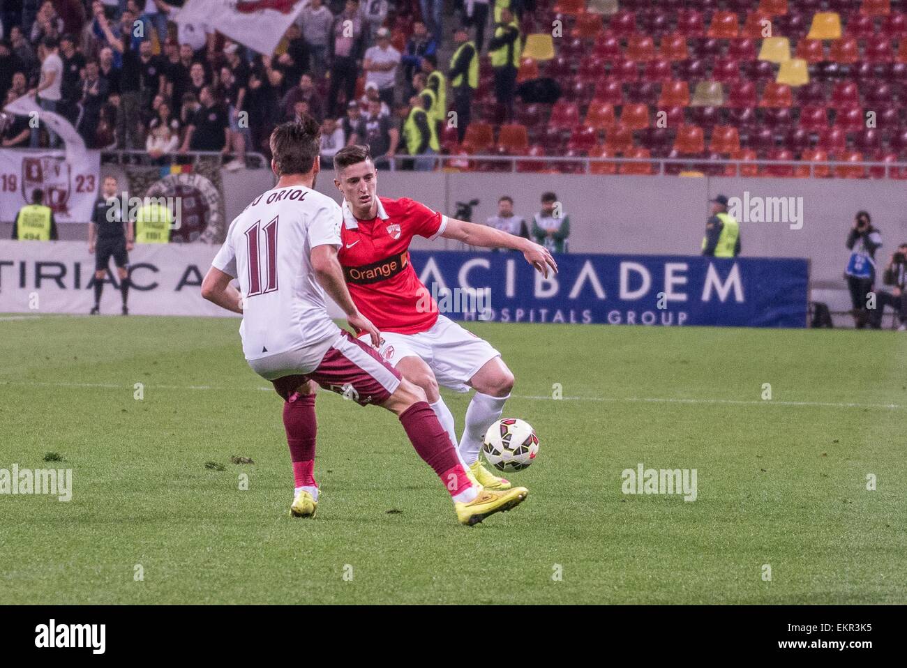 April 11, 2015: Steliano Filip #94 of Dinamo Bucharest and Eduard Oriol ...