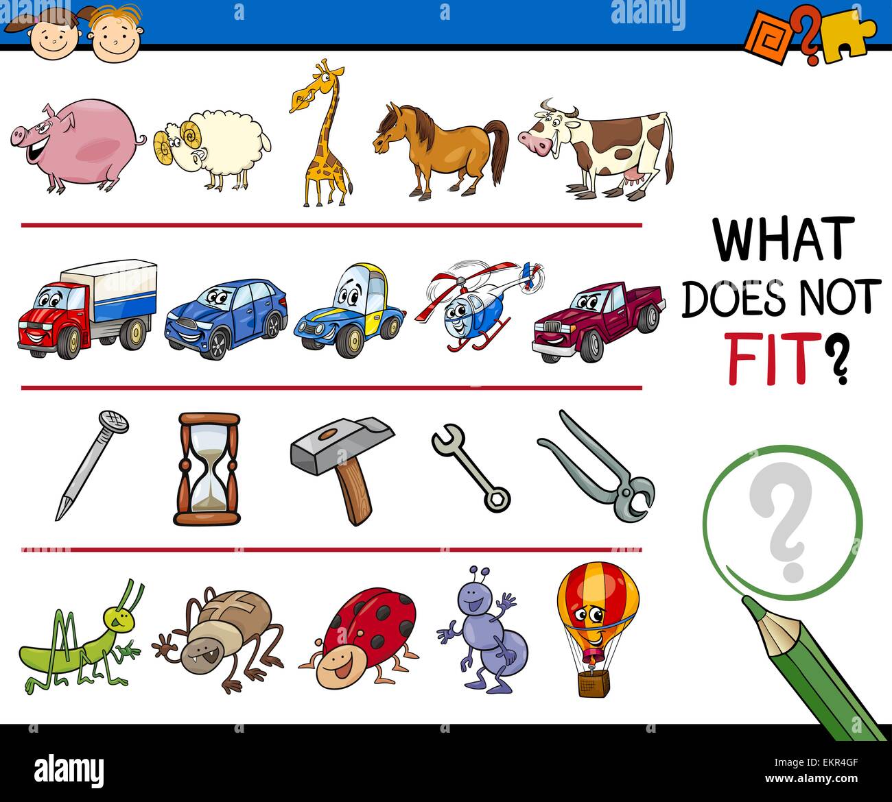 Cartoon Illustration of Finding Improper Item Educational Game for ...