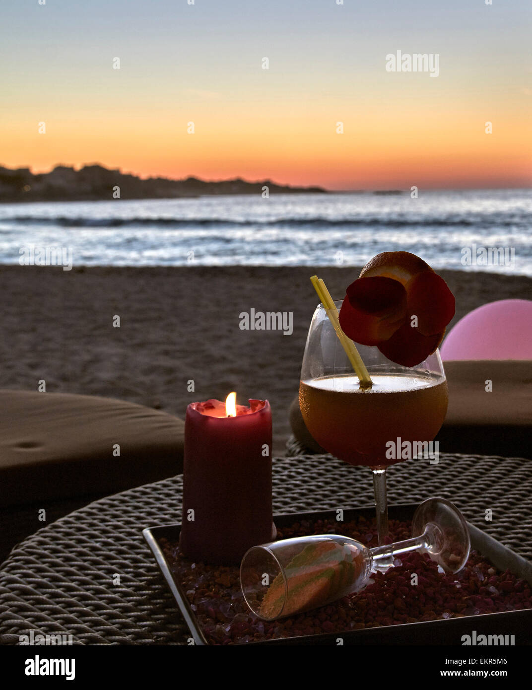 Glass fruit juice tropical sandy beach cocktail hi-res stock ...