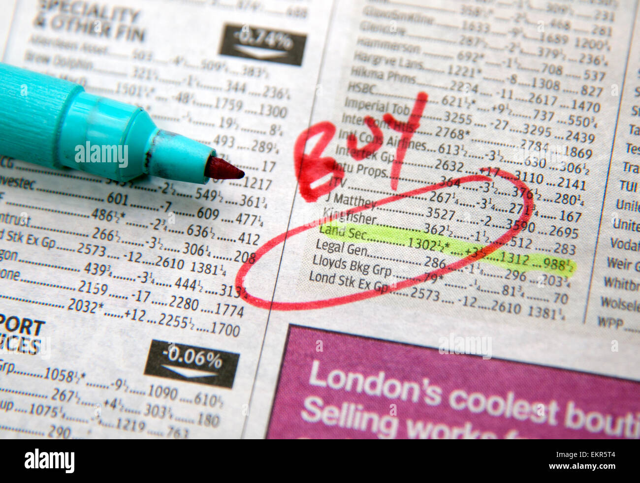Shares marked to buy in newspaper, London Stock Photo - Alamy