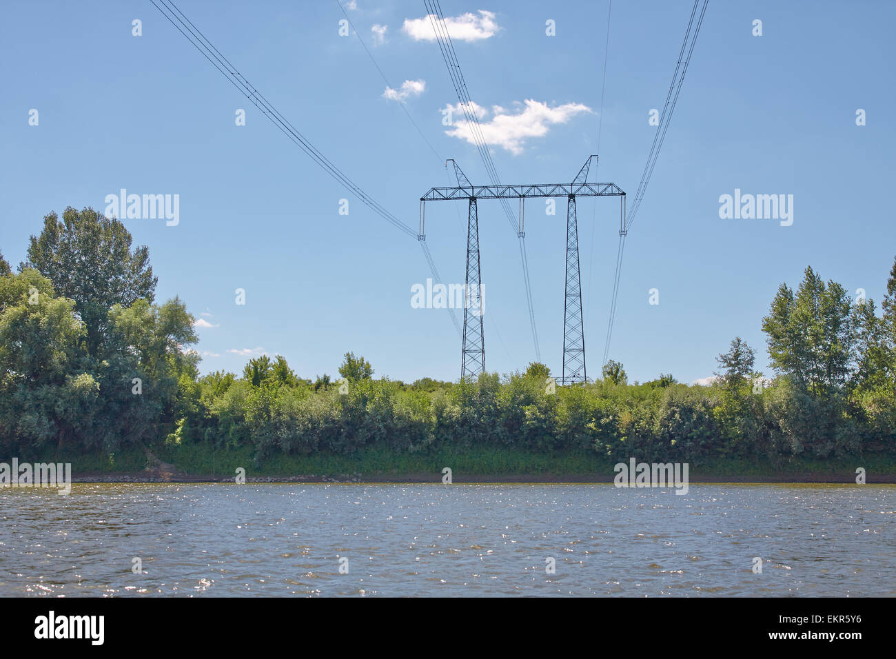 Electrical transmission lines crossing river hi-res stock photography ...
