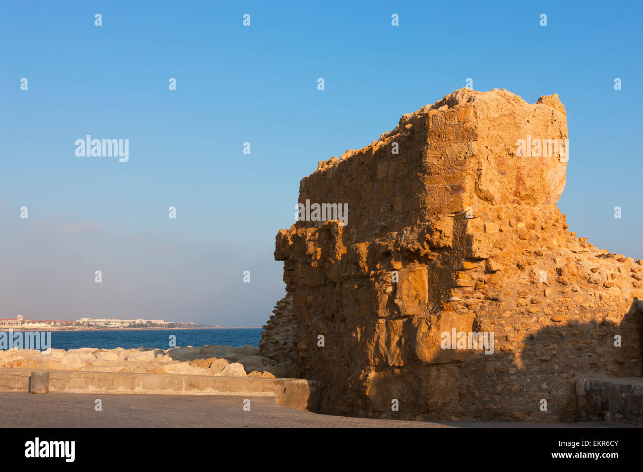 Medieval Castle of Paphos (Pafos) at sunset, Republic of Cyprus Stock ...