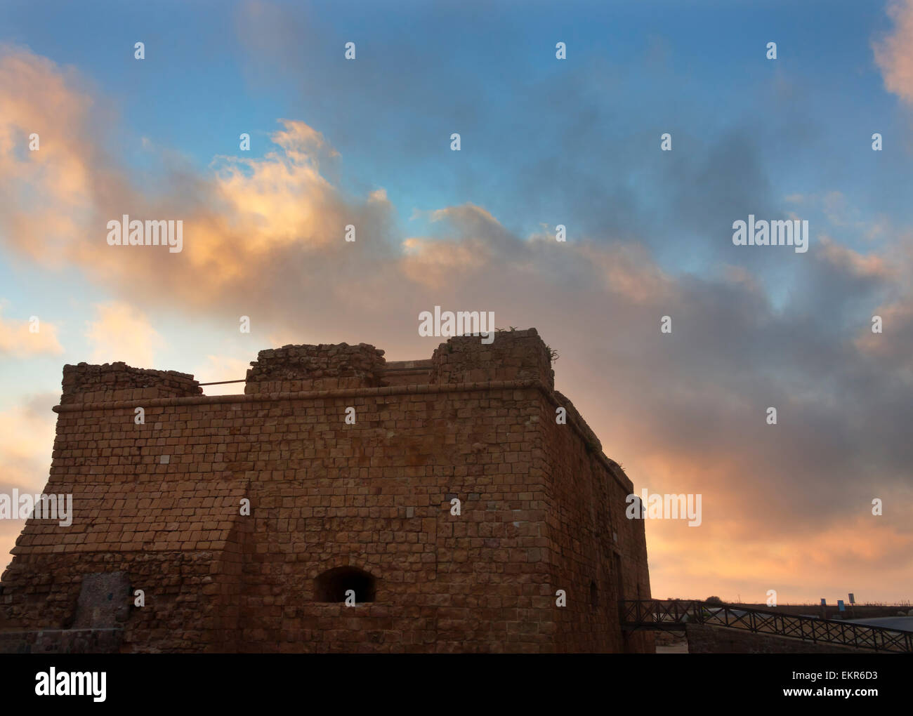 Medieval Castle of Paphos (Pafos) at sunset, Republic of Cyprus Stock ...