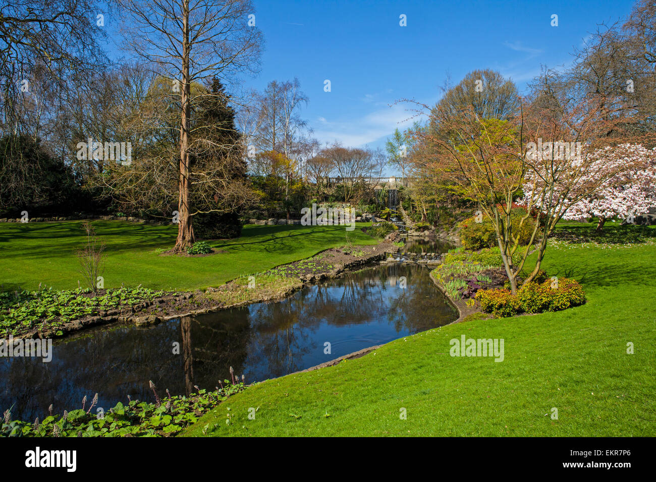 A panoramic view of a little waterfall and river in Hyde Park in London ...