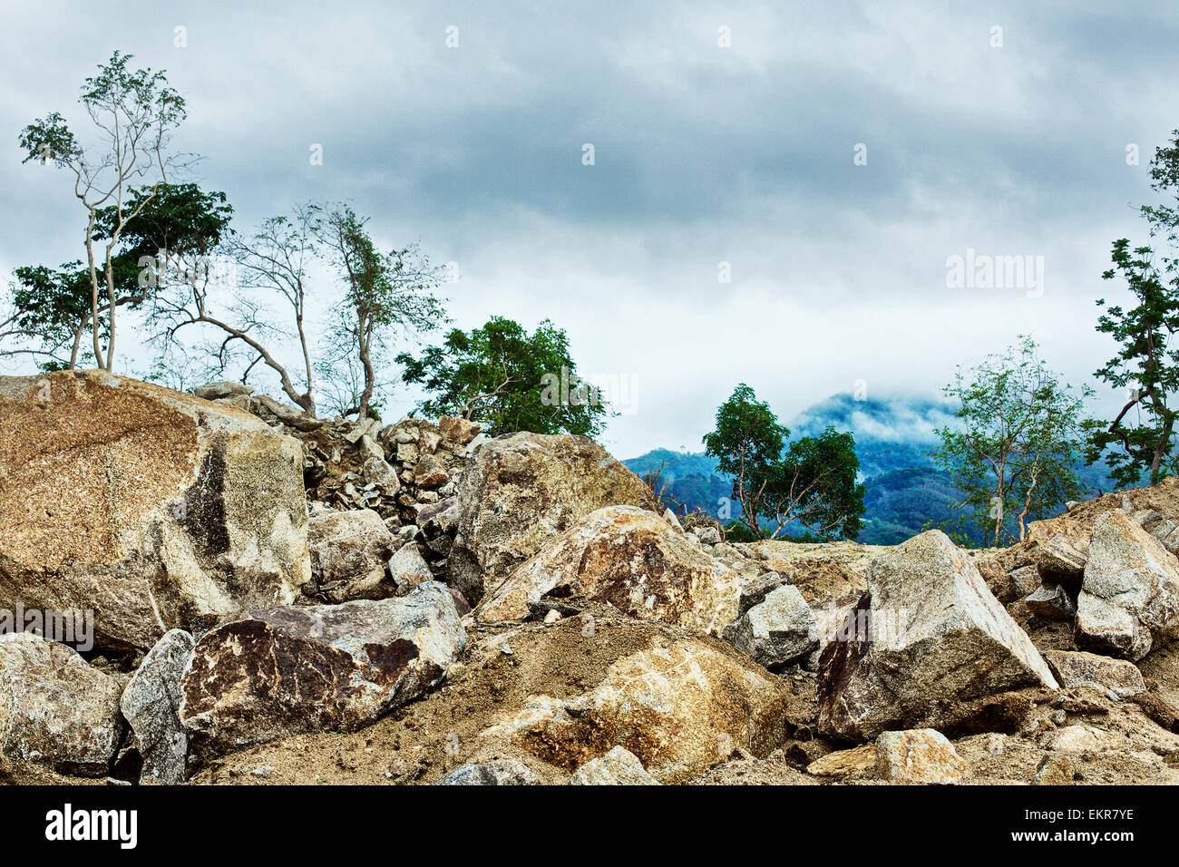 rocks in jungle under stormy sky, Thailand Stock Photo - Alamy