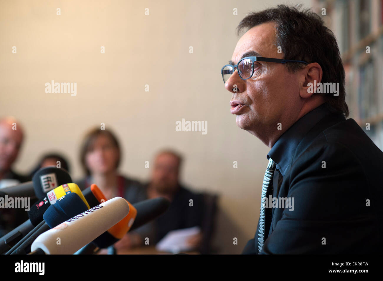 Goettingen, Germany. 13th Apr, 2015. Publisher Gerhard Steidl spaks ...