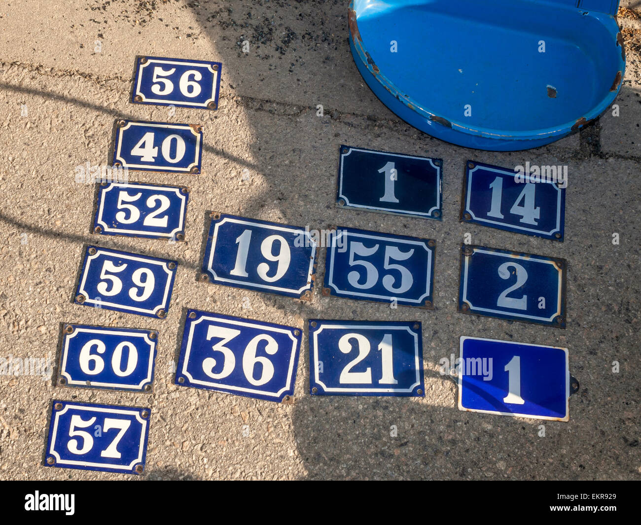 Blue and white number plaques hi-res stock photography and images - Alamy
