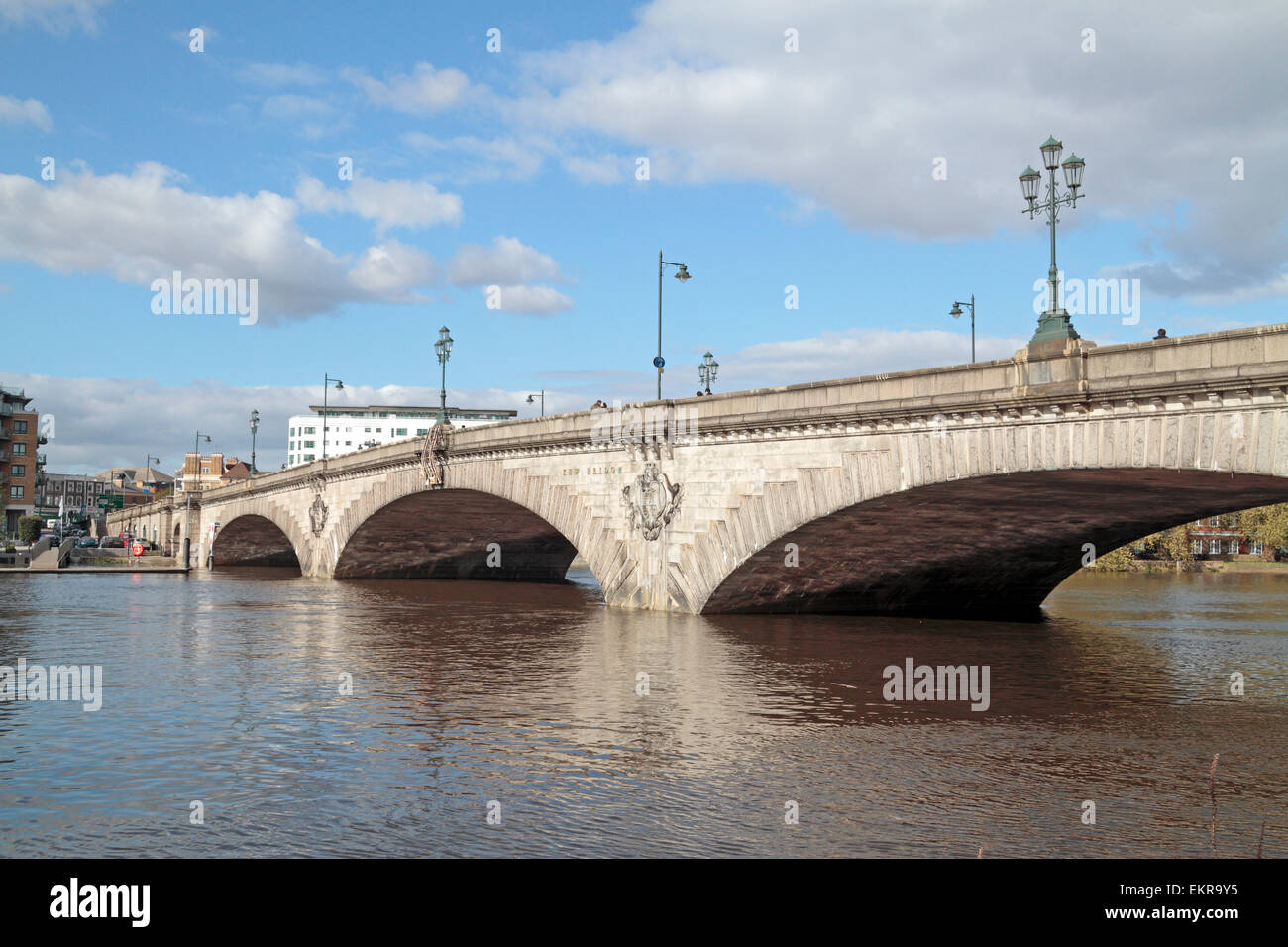 Kew Bridge, London, viewed from the south bank of the River Thames ...