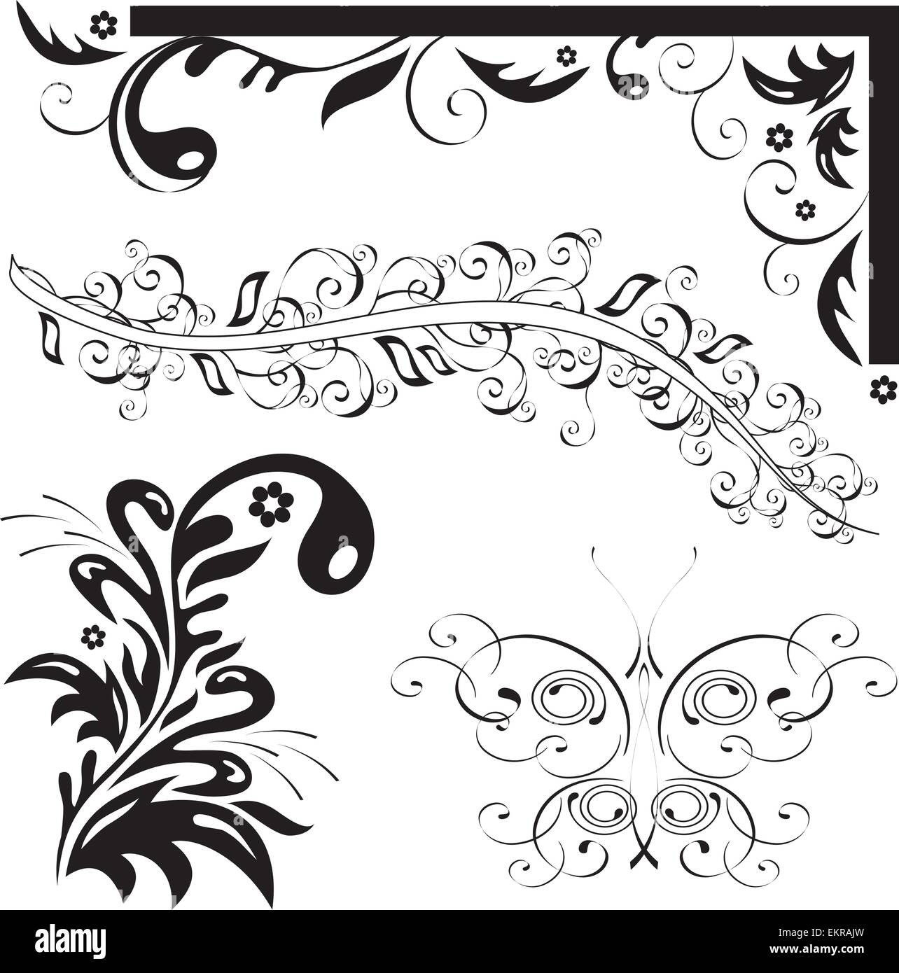 vector set of natural patterns. Butterfly, leaf Stock Vector Image ...