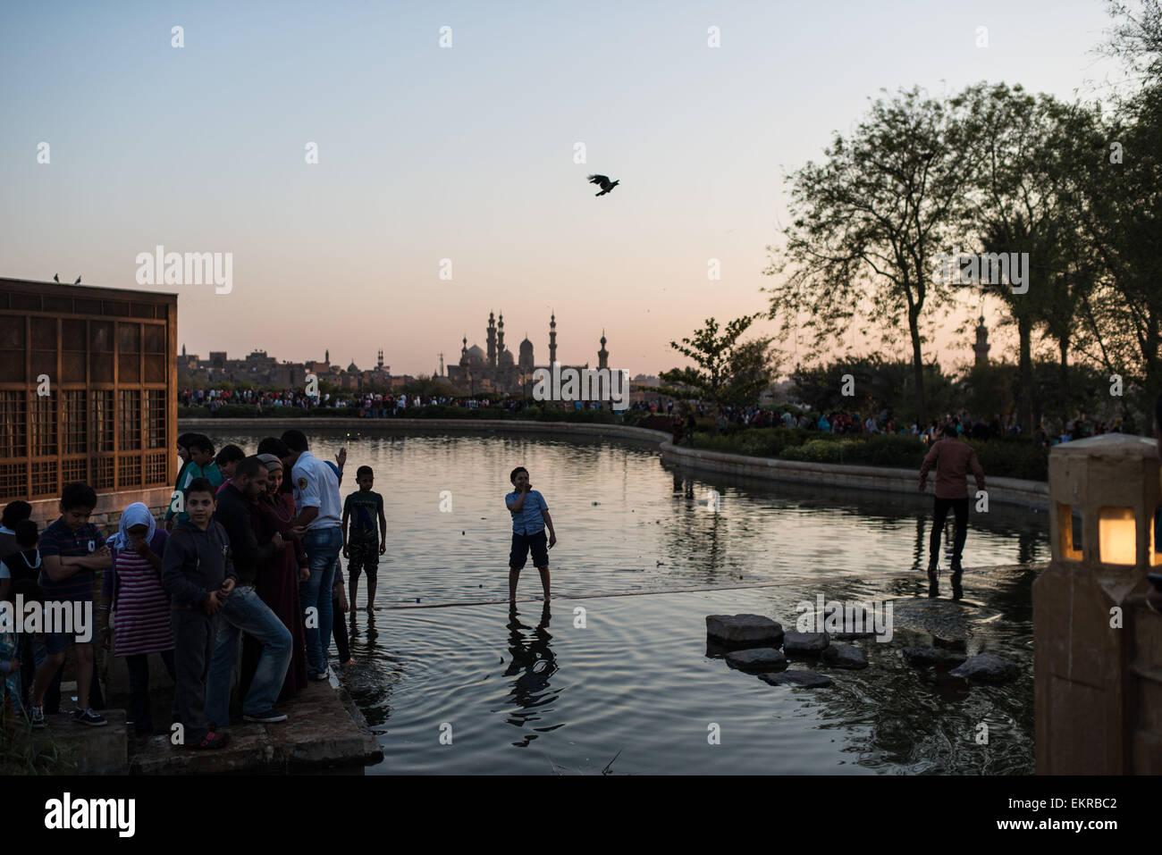Cairo, Egypt. 13th Apr, 2015. Egyptians visit the Al-Azhar Park in ...