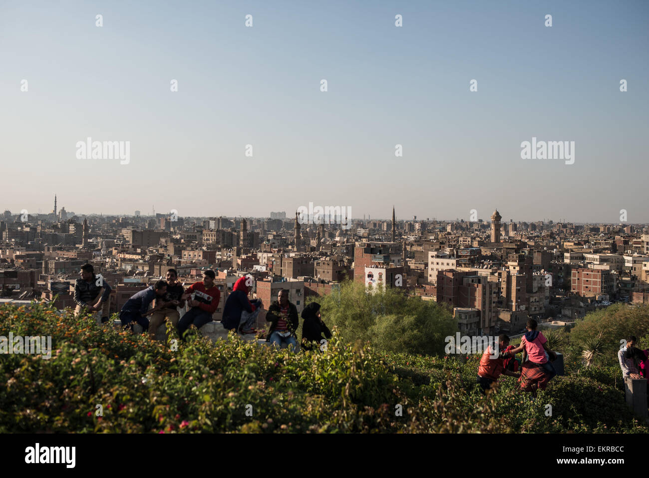Cairo, Egypt. 13th Apr, 2015. Egyptians visit the Al-Azhar Park in ...
