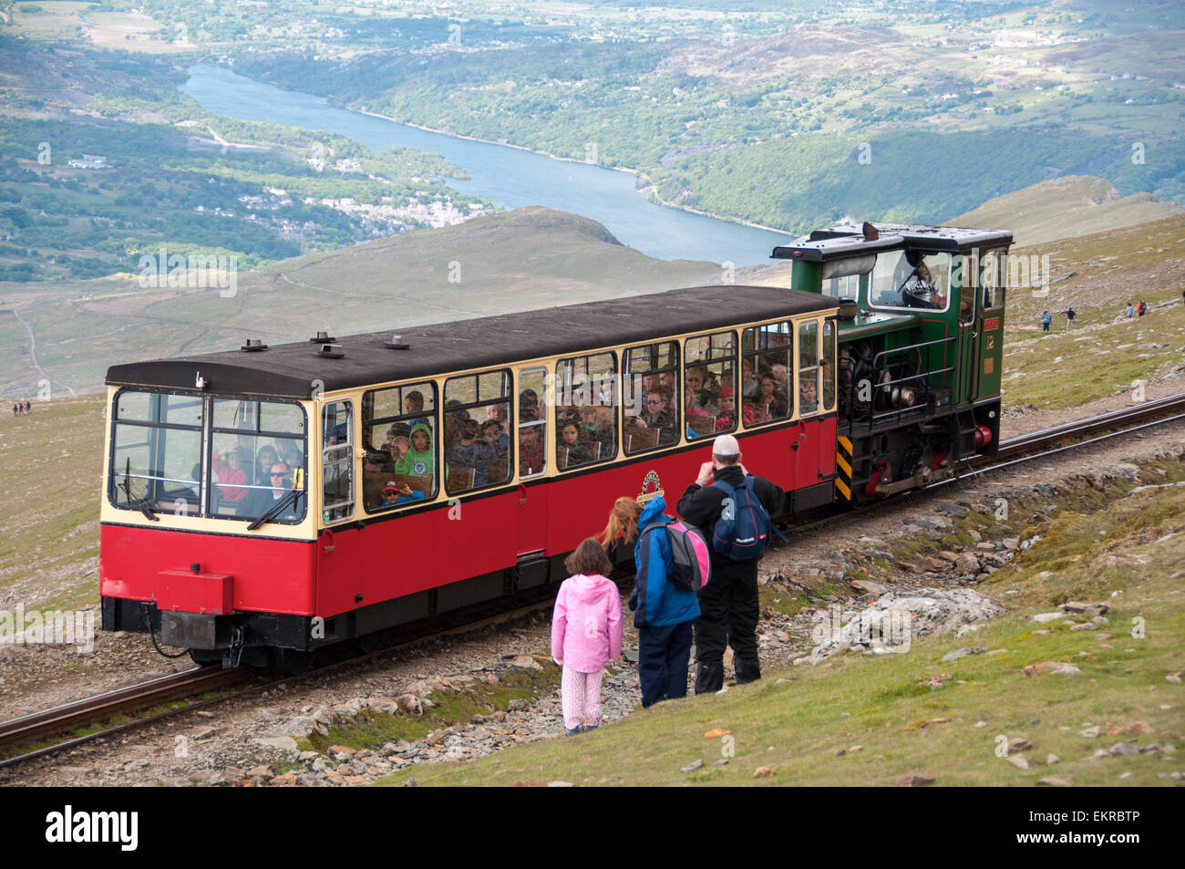 View from the top of Snowdon Mountain with railway locomotion, Snowdon ...