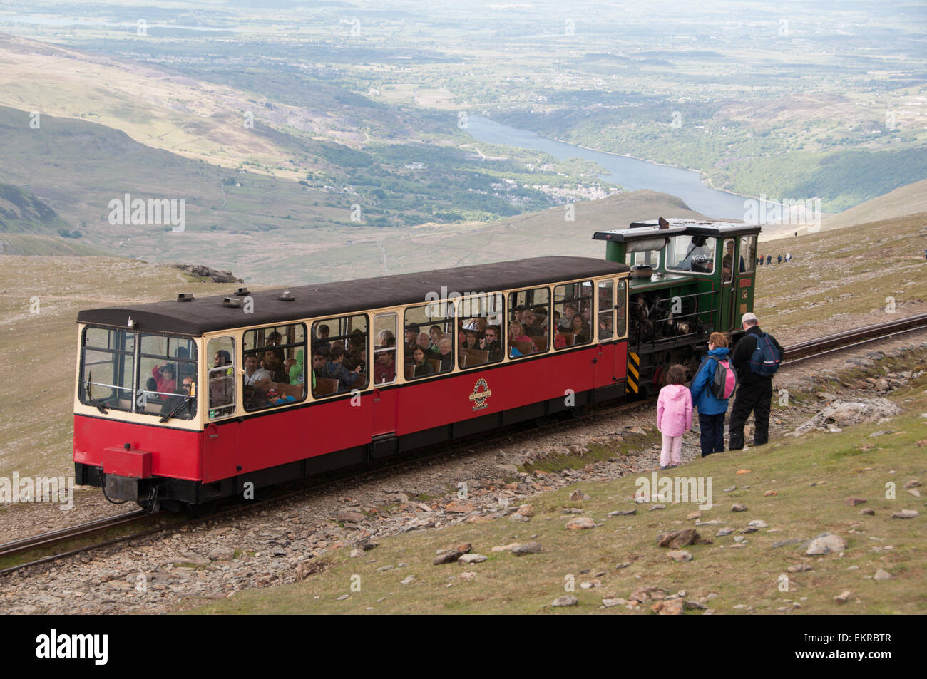 View from the top of Snowdon Mountain with railway locomotion, Snowdon ...