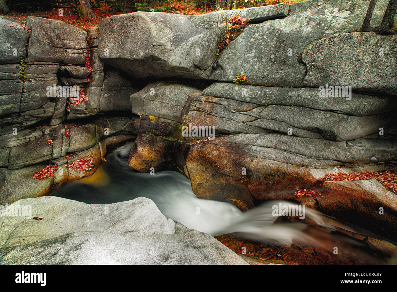 Small Waterfall in a Granite Gorge, Ammonoosuc River, White Mountains ...