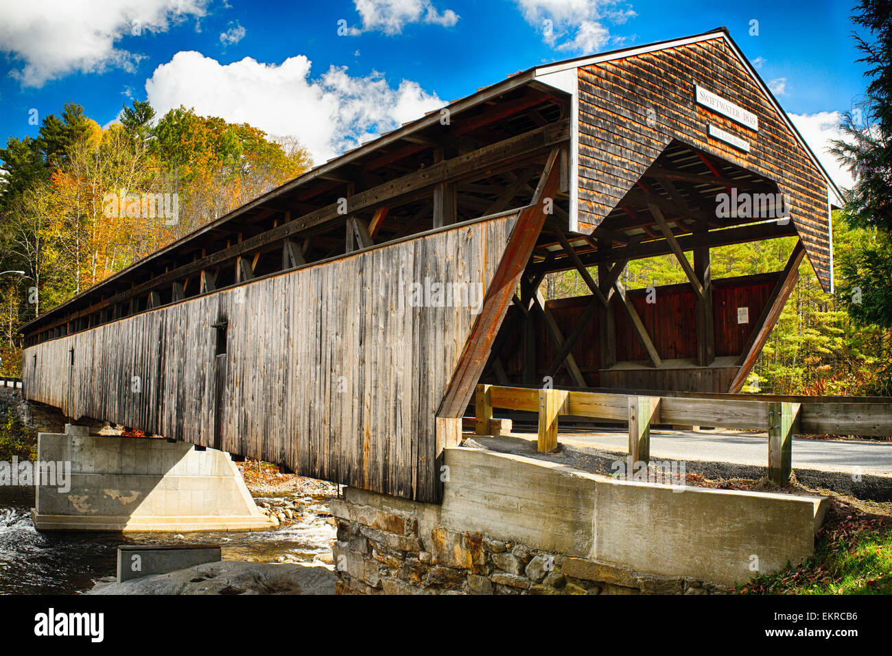 Low Angle Frontal View of the Swiftwater Covered Bridge Over the Wild ...