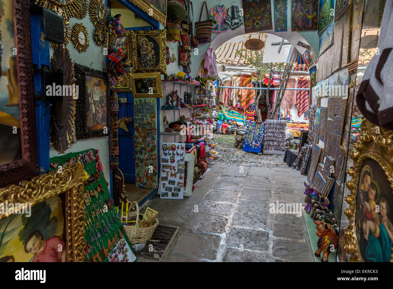 Peru, Cusco. Entrance to Curio Shop Selling Souvenirs and Art Work ...