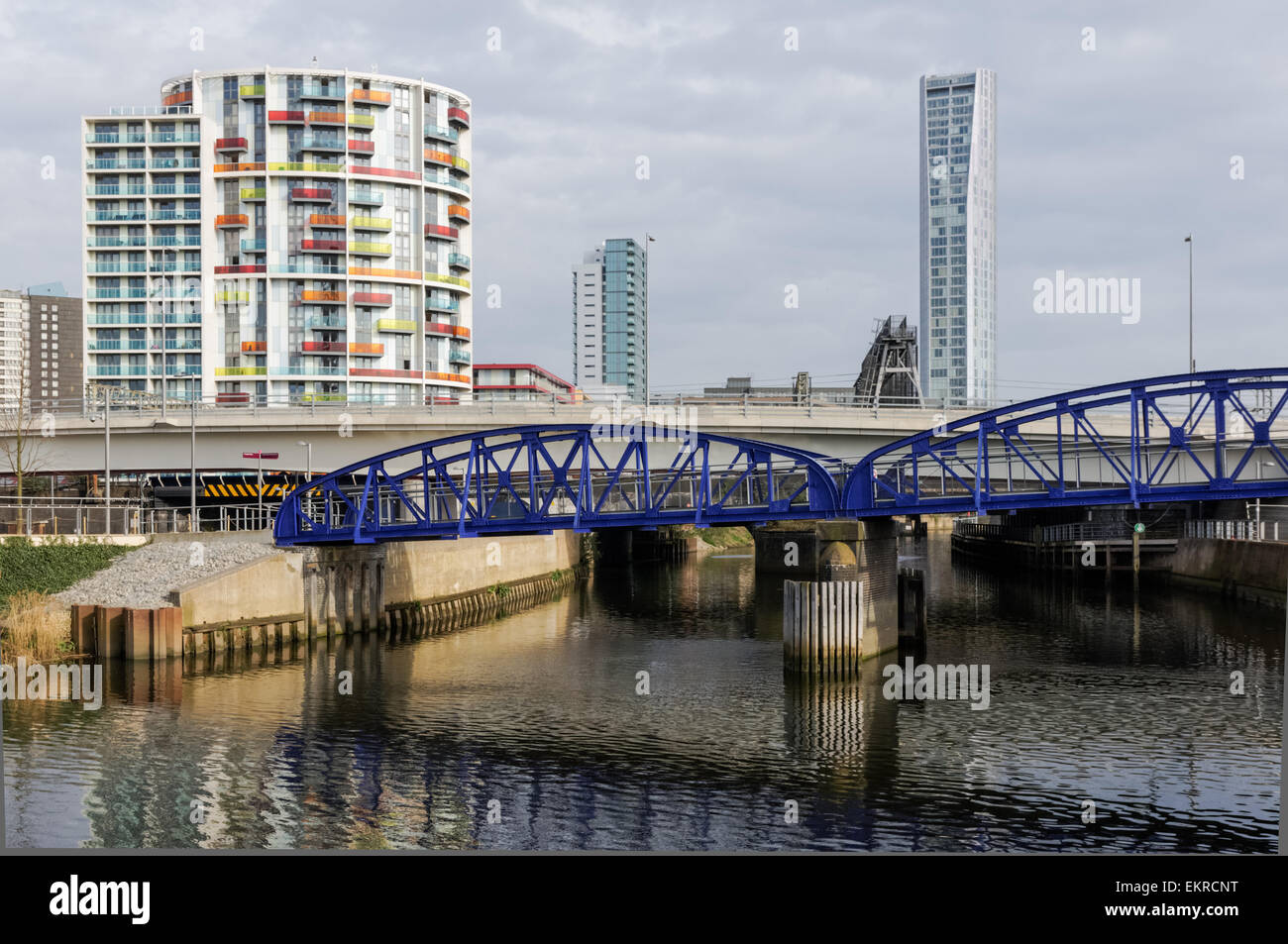 Footbridge over River Lee Navigation Canal near Stratford, London ...
