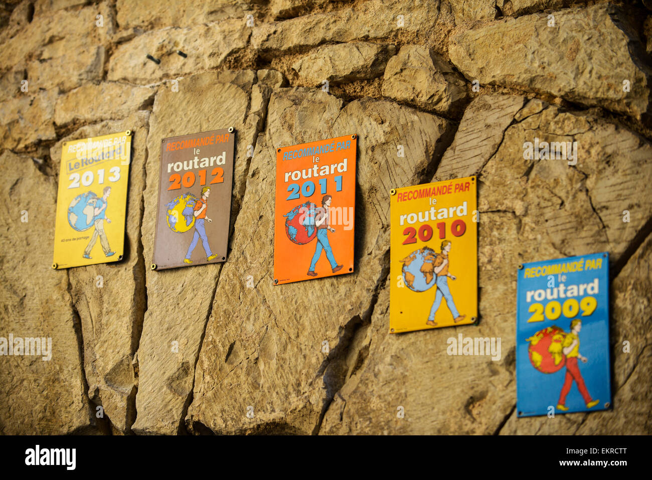 Le Routard recommendation signs outside an hotel in Rocamadour ...