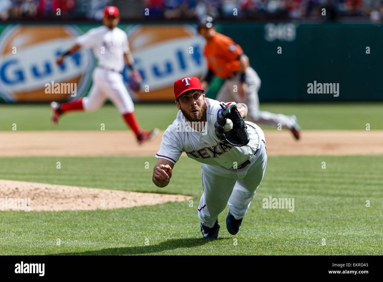 Arlington, TX, USA. 10th Apr, 2015. Texas Rangers relief pitcher ...