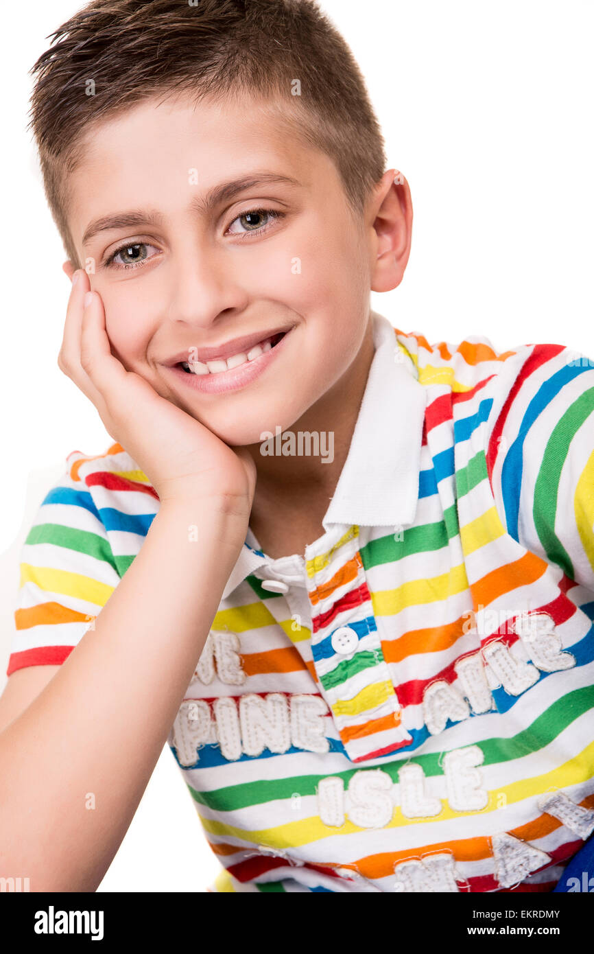 Young caucasian boy posing over white background Stock Photo - Alamy
