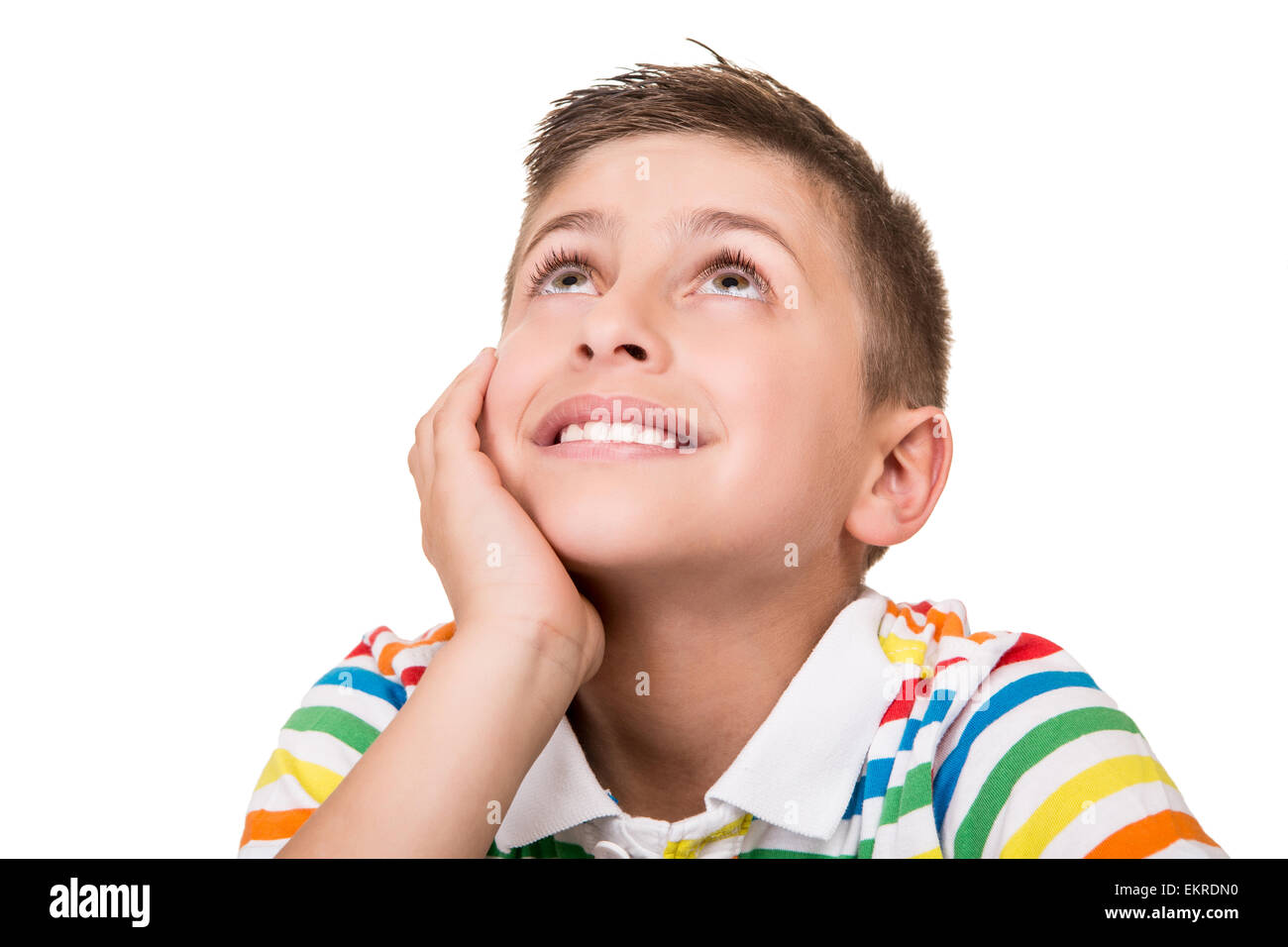 Blonde cute boy thinking over white background Stock Photo - Alamy