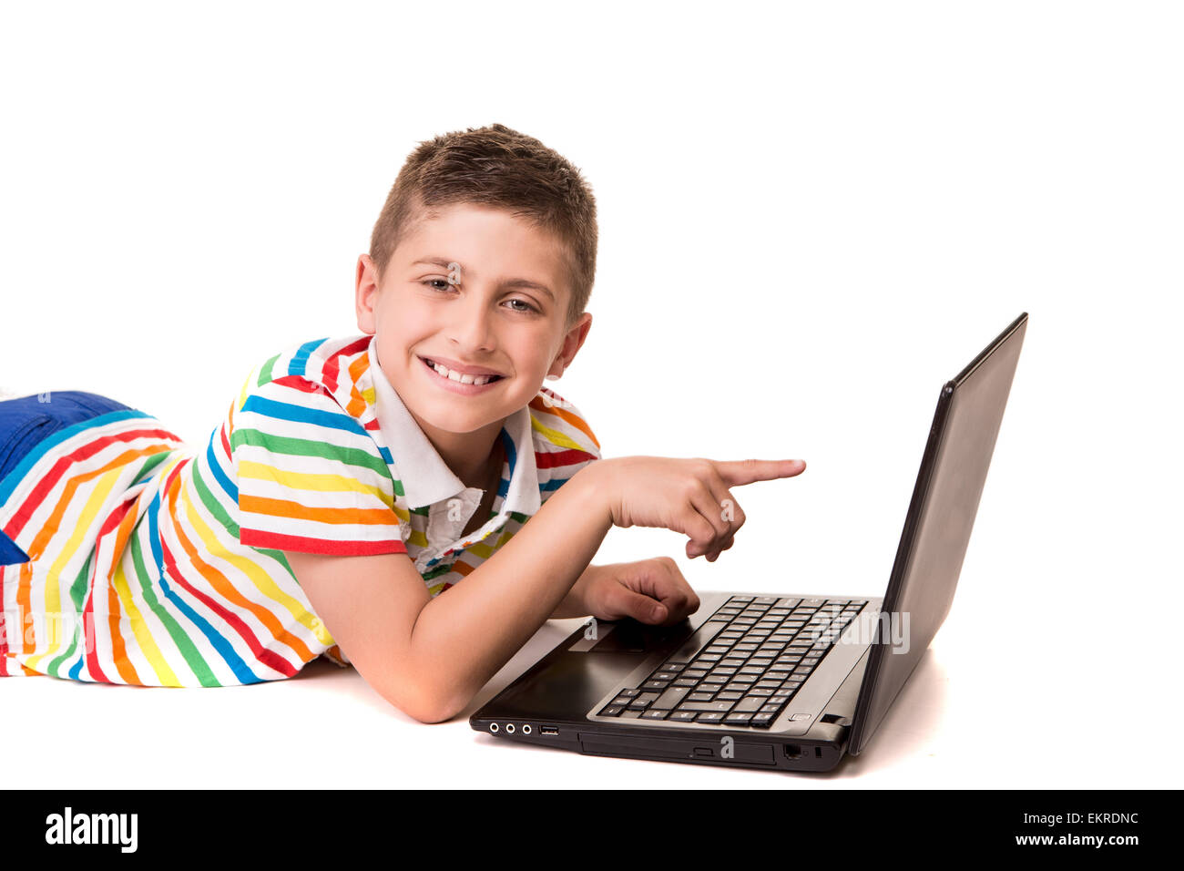 Cute blond boy using a personal computer Stock Photo - Alamy