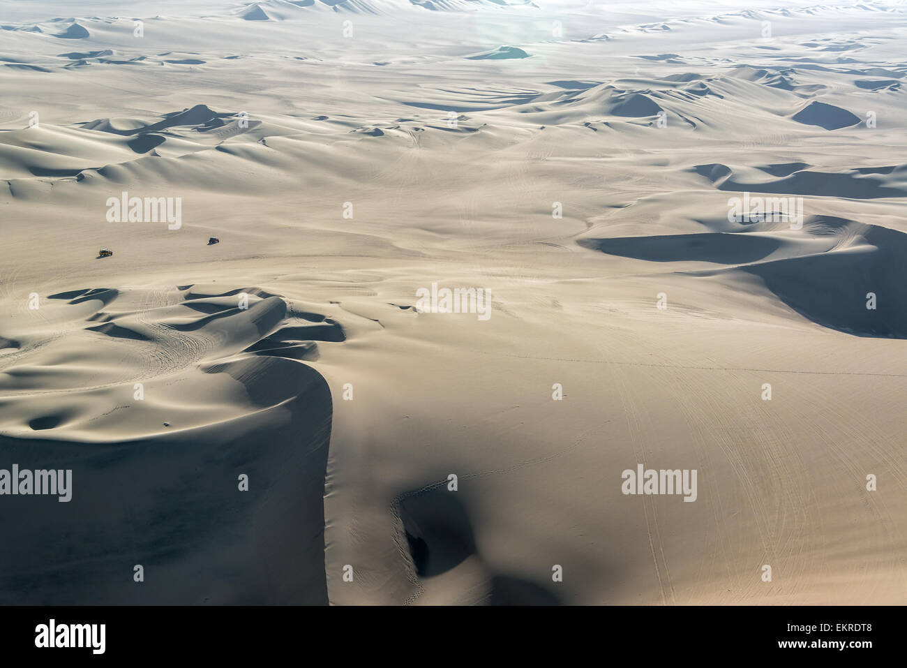 Sand dune landscape with two dune buggies in Huacachina, Peru Stock ...