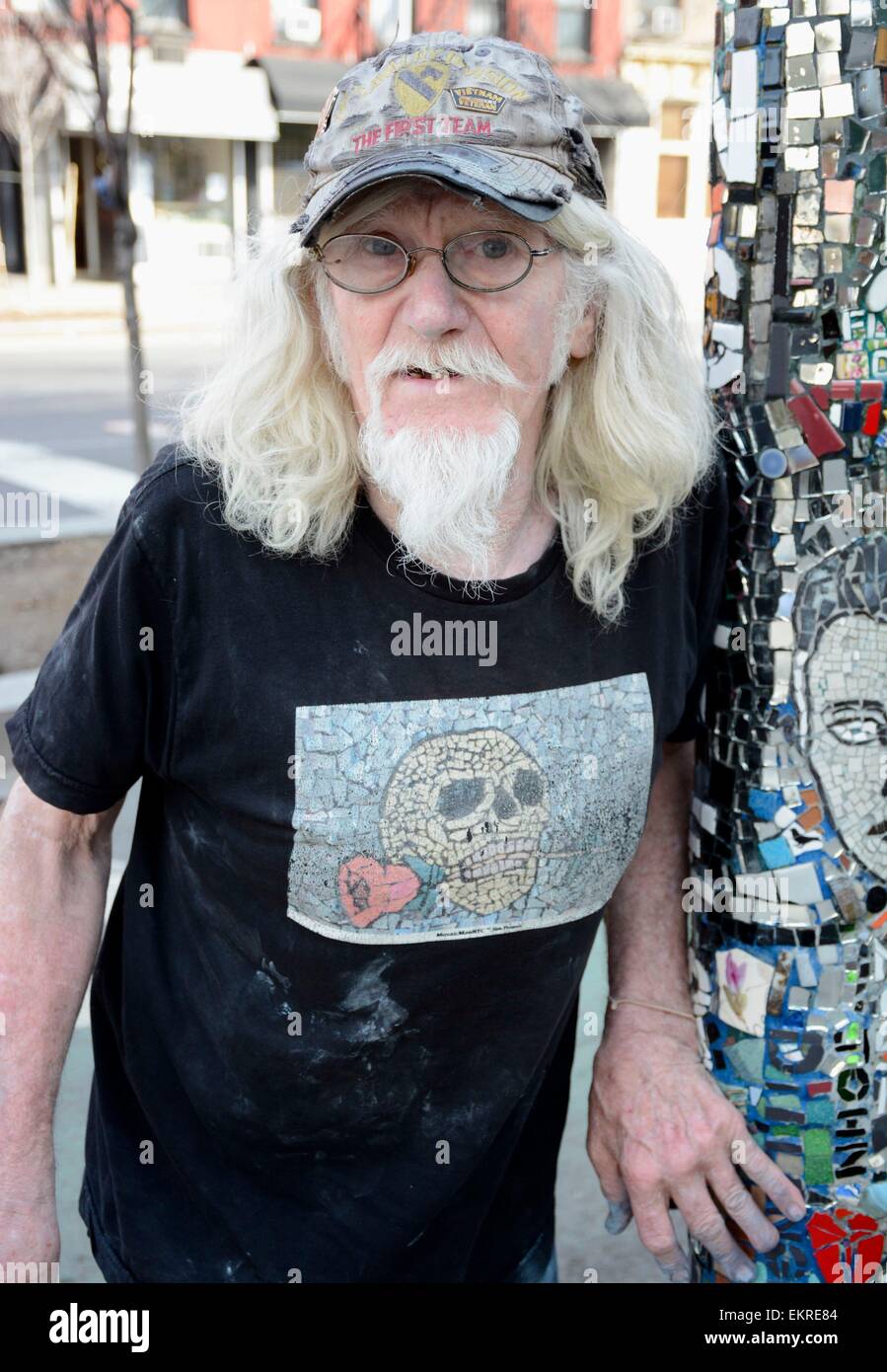 New York, NY, USA. 13th Apr, 2015. Jim Power aka "The Mosaic Man" out ...