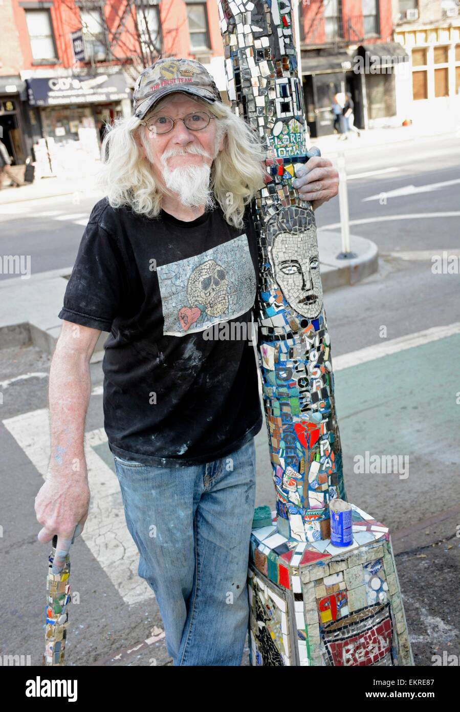 New York, NY, USA. 13th Apr, 2015. Jim Power aka "The Mosaic Man" out ...