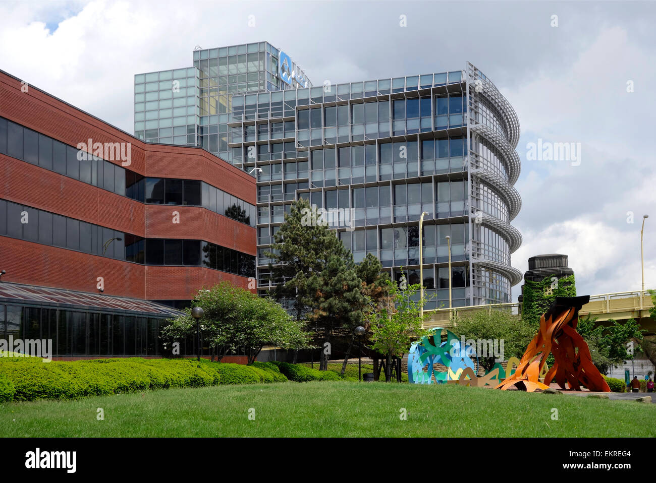 Alcoa building river walk in Pittsburgh PA Stock Photo - Alamy