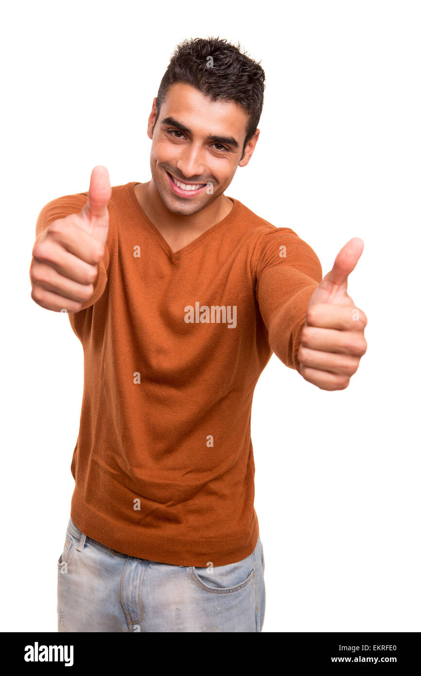 Smiling guy showing thumbs UP Stock Photo - Alamy