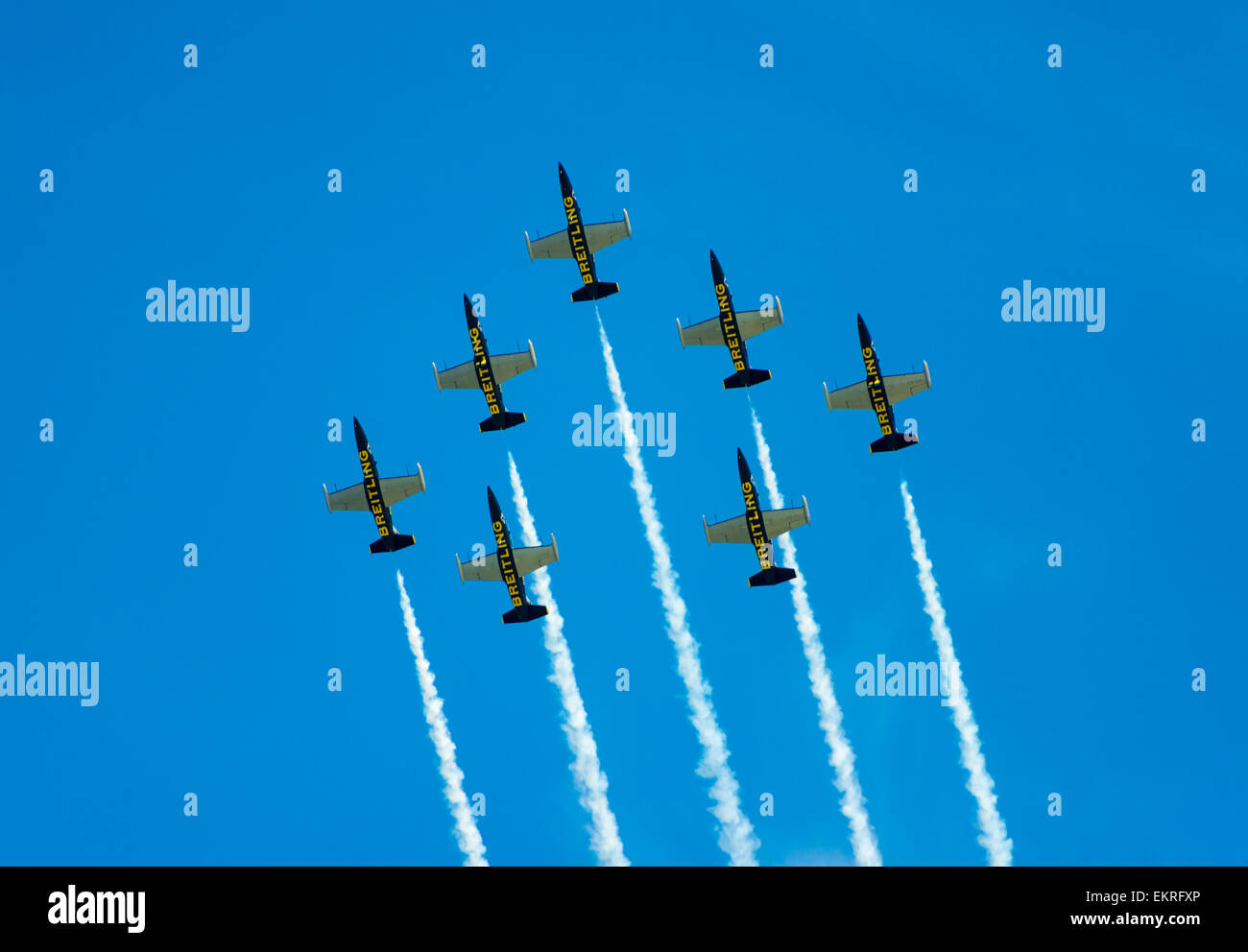 Breitling jet team flying in formation; Locarno, Ticino, Switzerland ...